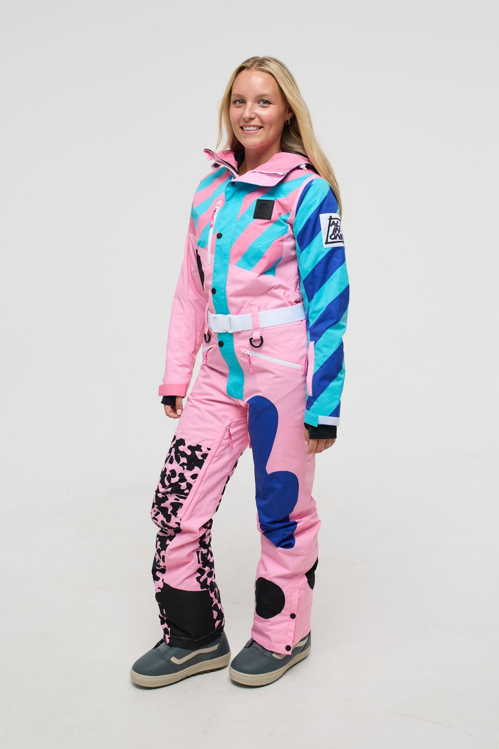 Penfold in Pink Women's Ski Suit | Multi-Colored Retro OOSC CLOTHING – OOSC Clothing - USA